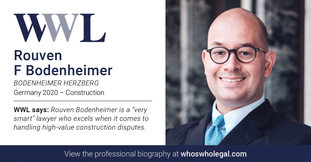 Recognition for BODENHEIMER in WHO'S WHO LEGAL 2020 - BODENHEIMER